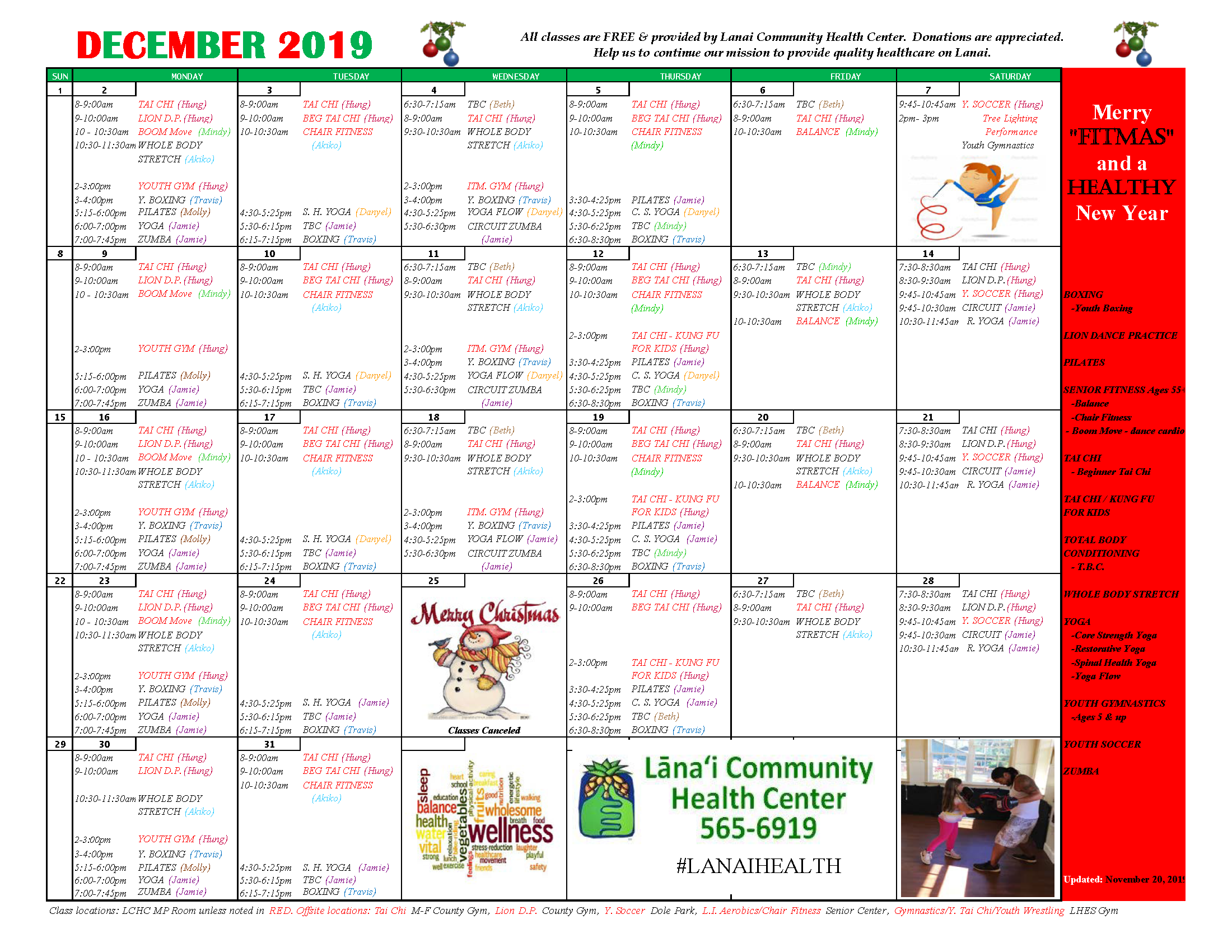 Fitness Class Schedule - Lānai Community Health Center